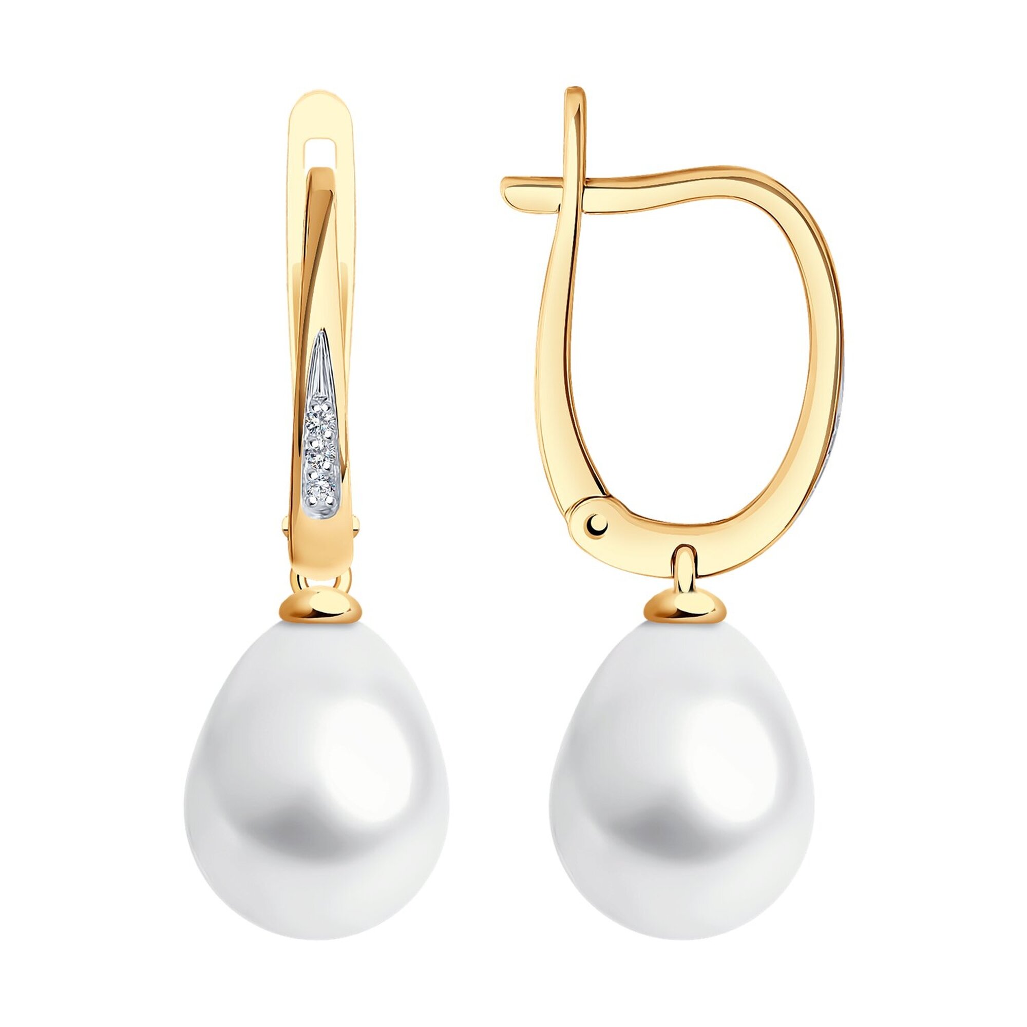 Серьги, красное золото, 585 проба, бриллиант, жемчуг