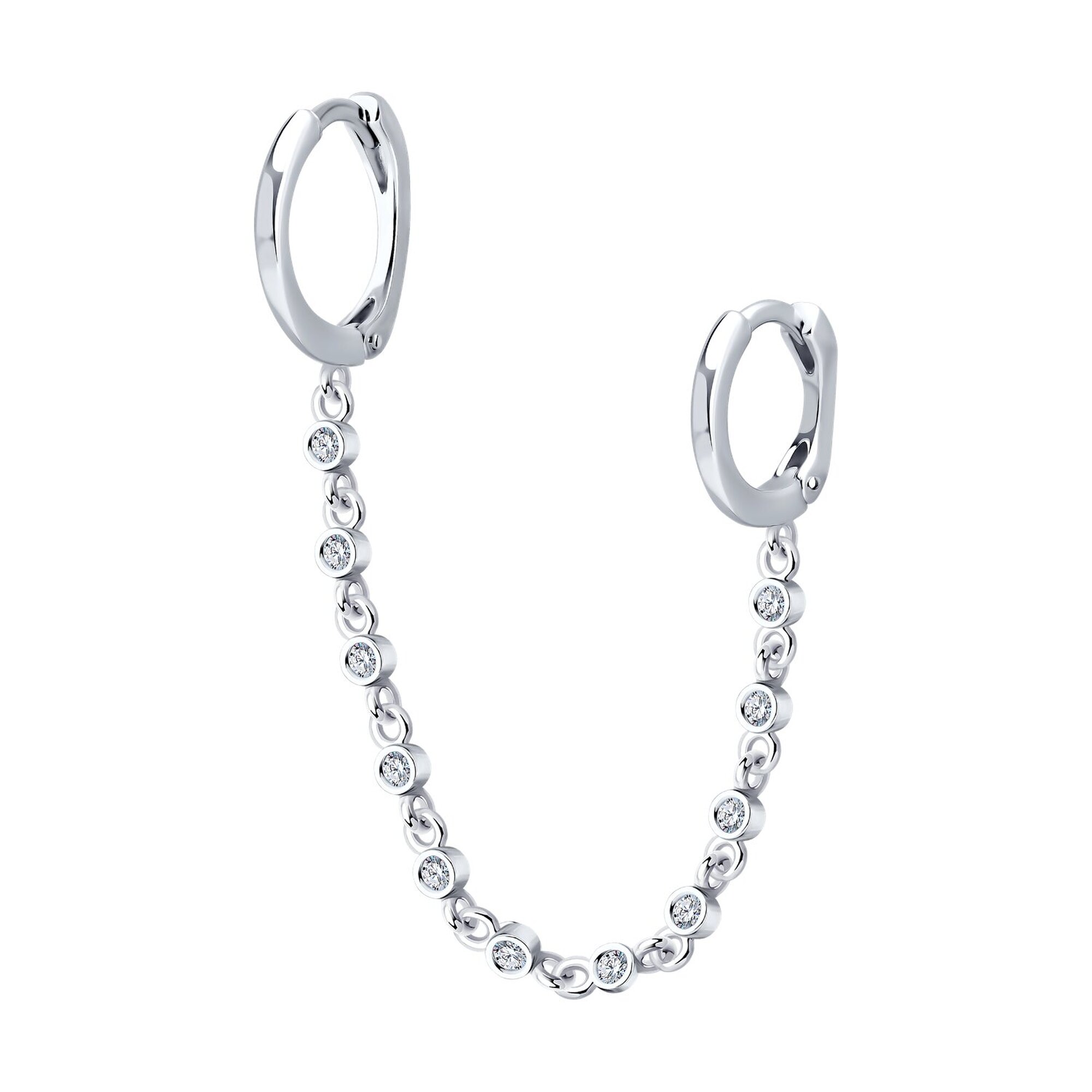 Моносерьга, серебро, 925 проба, родирование, фианит