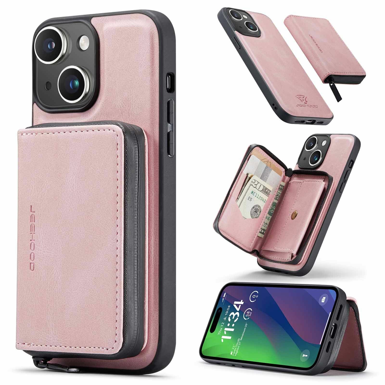 JEEHOOD Тонкий кожаный чехол для Apple iPhone15 (Эпл Айфон 15 ), защитный чехол для телефона, съемный чехол-кошелек с карманом