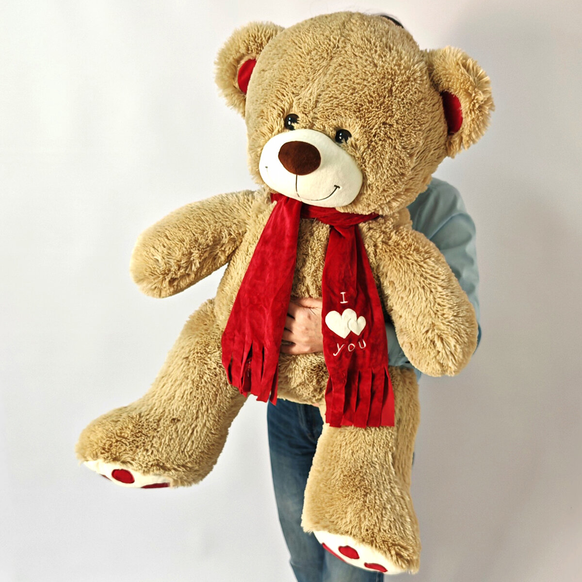 Плюшевый медведь с шарфом 120см, кремовый цвет, мягкая игрушка, подарок