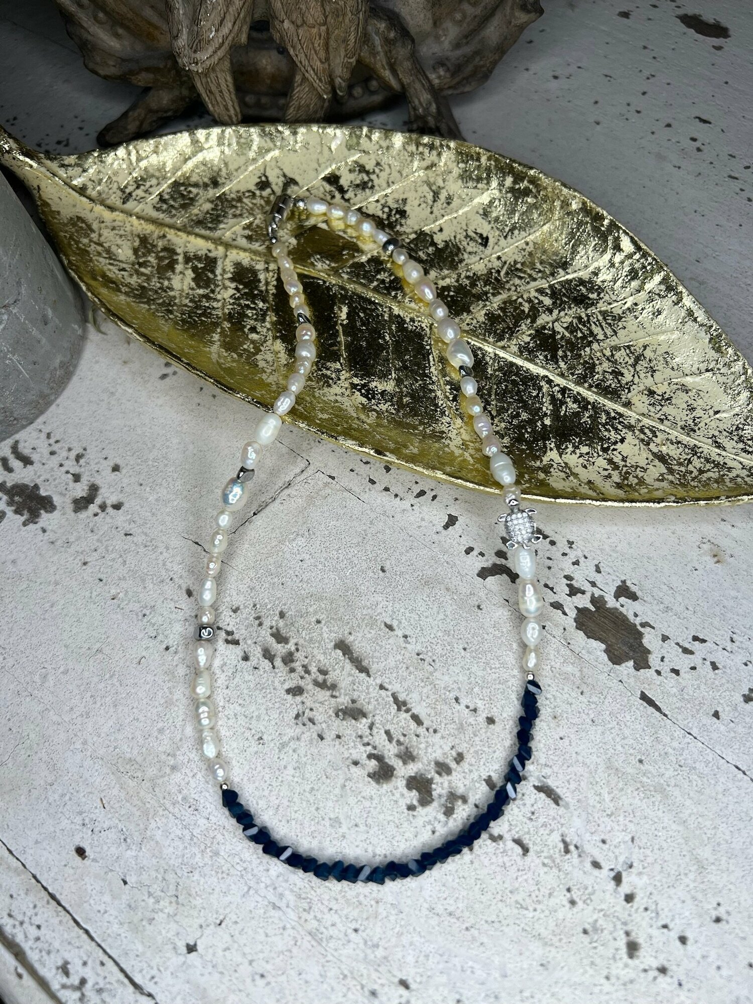 Колье, стекло, жемчуг культивированный, циркон