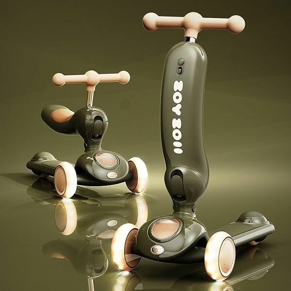 Электрический скейтборд Zoy Зои 2in1 Удар Скутер для детей, 3 светодиодных колеса мальчиков и девочек 15 лет -enj