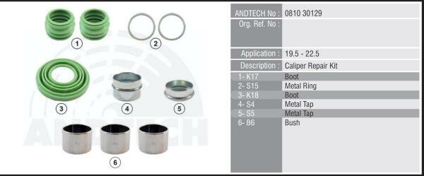 РК суппорта 0810 30129 WABCO SAF для всех суппортов wabco -r19.5 втулки+пыльники+заглушки+болты