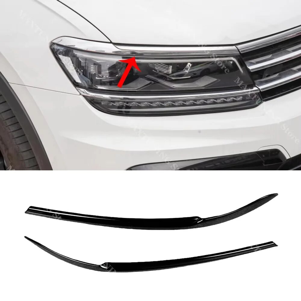 Для VW Tiguan MK2 R-Line 2017-2021 передний бампер фары брови центральная решетка противотуманные фары черные молдинговые полоски наклейки отделка Eyelid Up