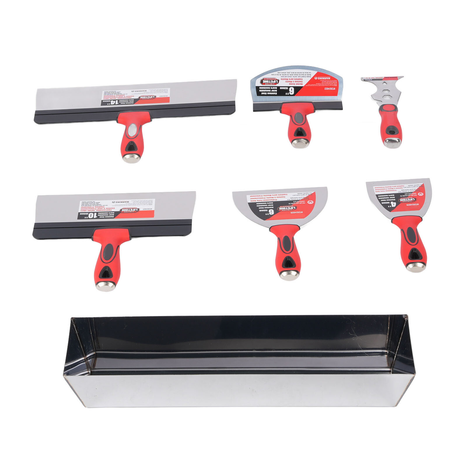 Набор ручных инструментов для гипсокартона: шпаклевка из нержавеющей стали, шпатель, скребок для краски, лоток для шпаклевки диаметром 40 см, ведро для шпаклевки, совок для ремонта стен.