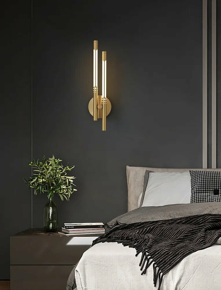 Бра металл, LED, современный минимализм, золото, прикроватная лампа, 12 Вт, коридор, вход