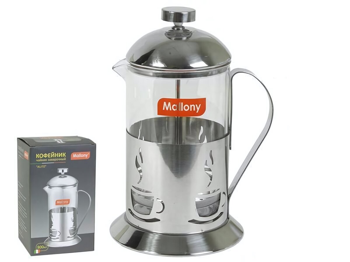 Френч-пресс «ALITO» 1л с колбой из жаропрочного стекла, нержавеющая сталь, 14,5х13х24,5см