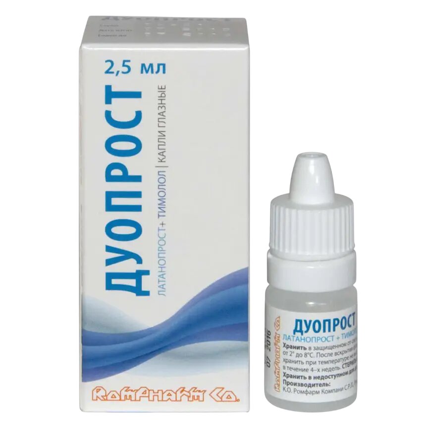 Дуопрост капли глазные 0,05 мг/мл+5 мг/мл фл 2,5 мл 1 шт
