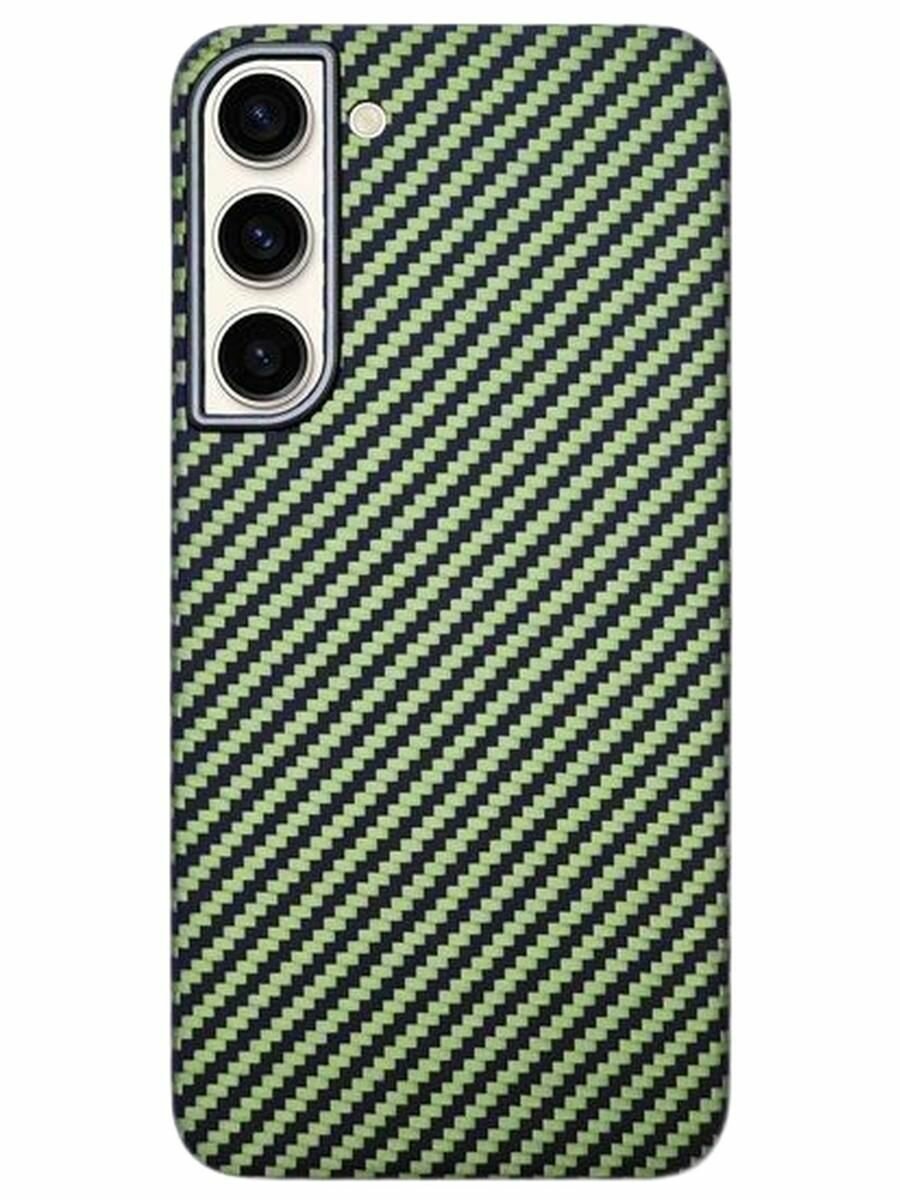 Чехол на Samsung Galaxy S23, кевлар (арамид) сверхпрочный, зеленый
