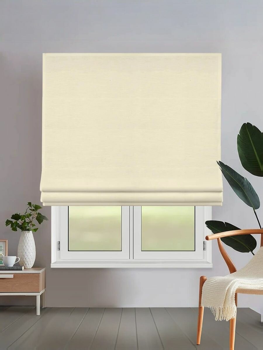 Римская штора Блэкаут на окно OLEXDECO 170х170 см для кухни, гостиной, детской, ткань Монро, цвет бежевый, с черным цепочным карнизом Мадрид