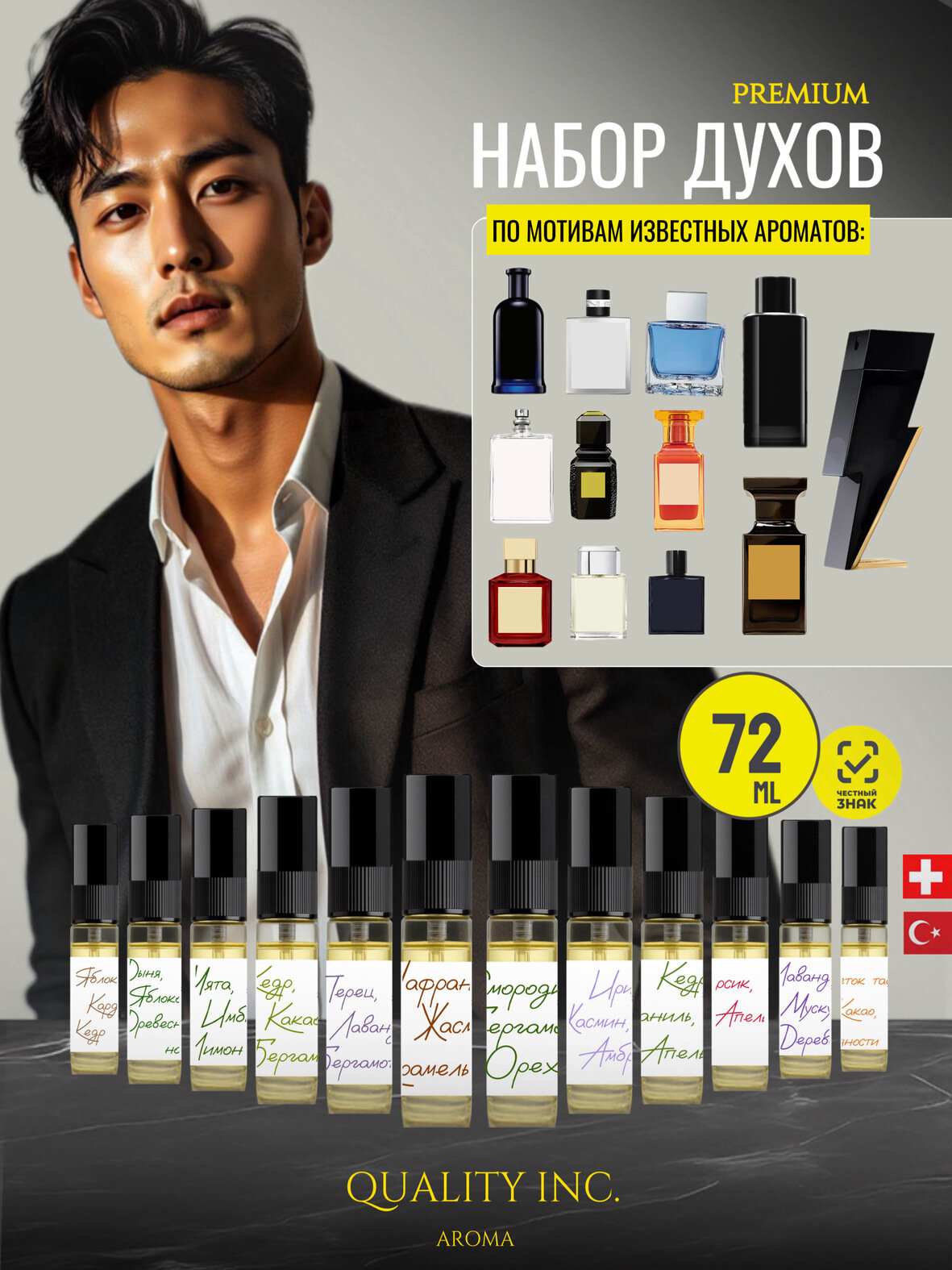 Духи по мотивам известных ароматов мужские набор 12 штук по 6 мл