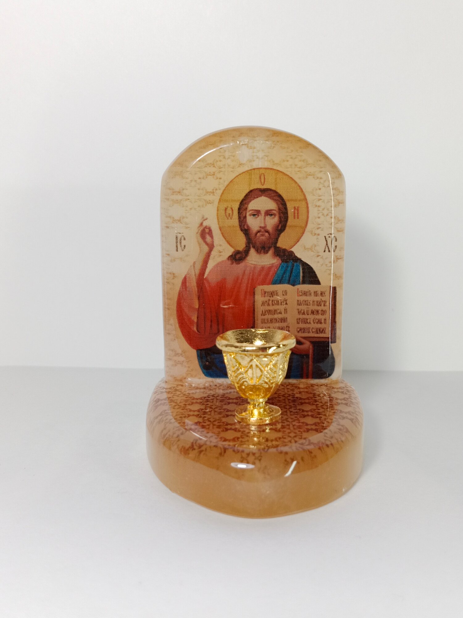 Икона из селенита с подсвечником "Господь Вседержитель" 7,5см.