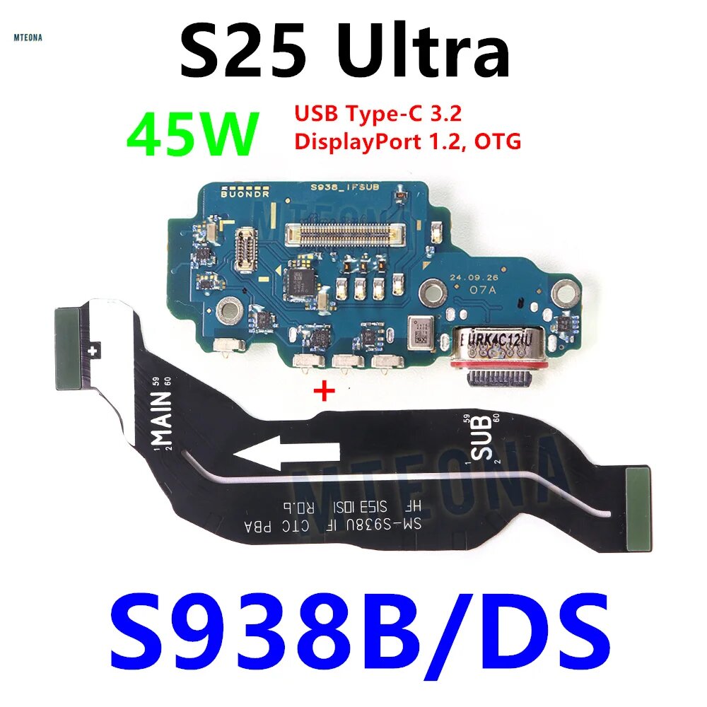 Плата зарядного порта 45 Вт для Samsung Galaxy S25 Ultra SM-S938B S938, зарядное устройство для подключения USB Type-C, гибкий кабель для материнской платы