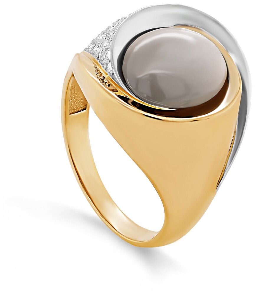 Кольцо, желтое золото, 585 проба, лунный камень, бриллиант