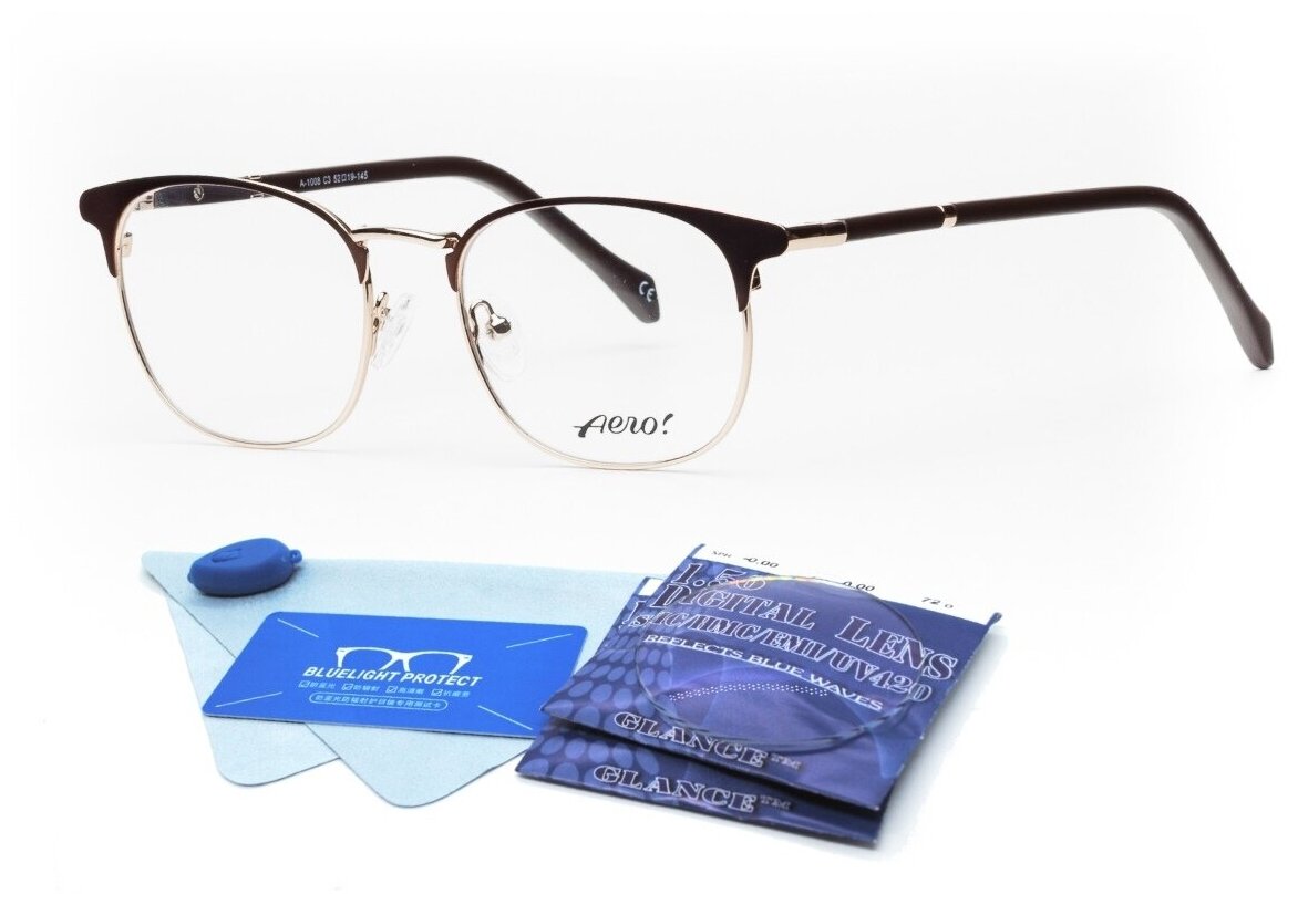Компьютерные Очки AERO с футляром мод. 1008 Цвет 3 с линзами GLANCE DIGITAL 1.56 Blue Block -4.00 РЦ 64-66