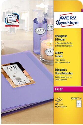 Этикетки Avery Zweckform глянцевые самоклеящиеся, 99.1x67.7 мм {L7765-40} (8 шт. на листе A4, 40 листов)