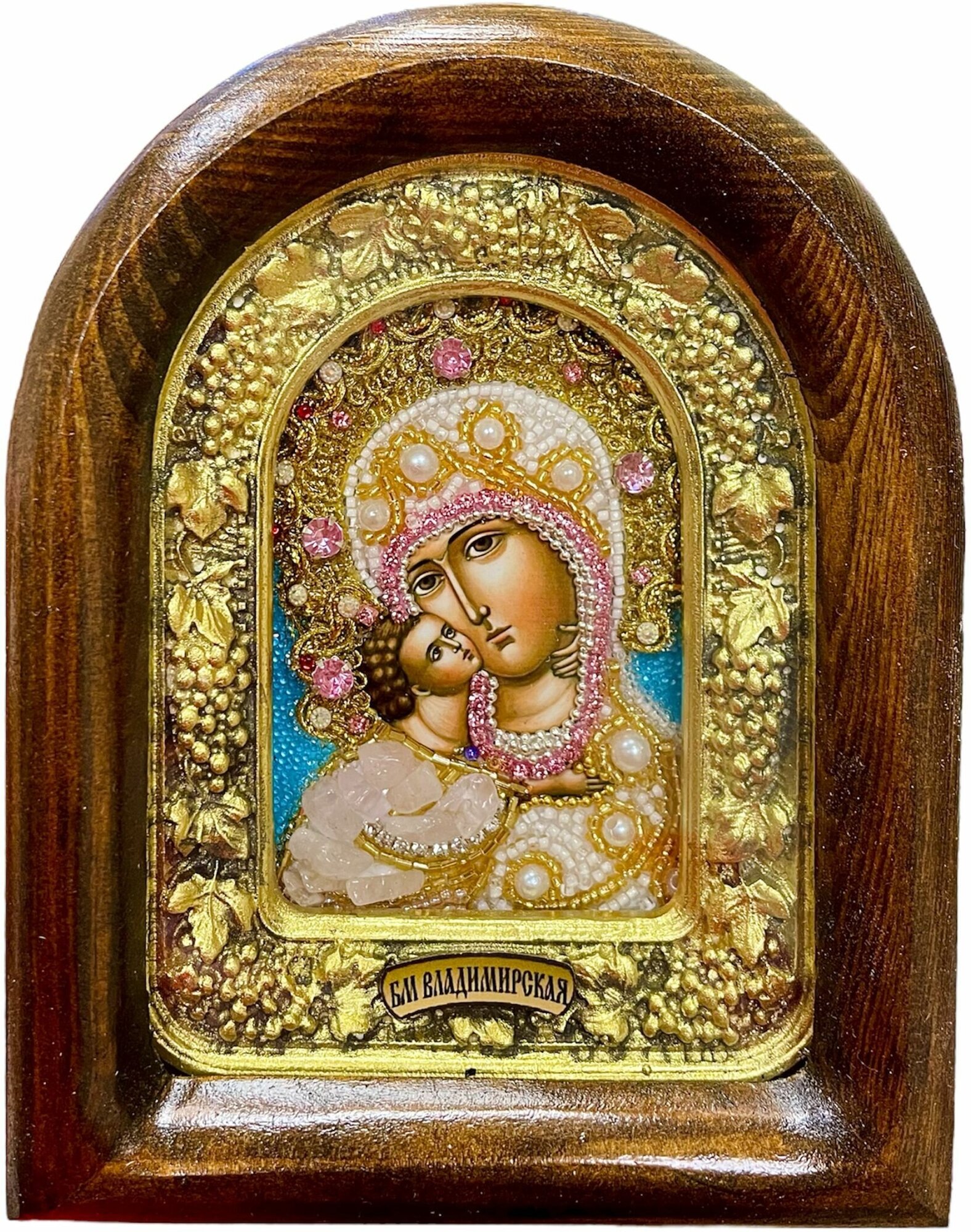 Икона Дивеевская Пресвятой Богородицы Владимирская из бисера и натуральных камней, 11х14см