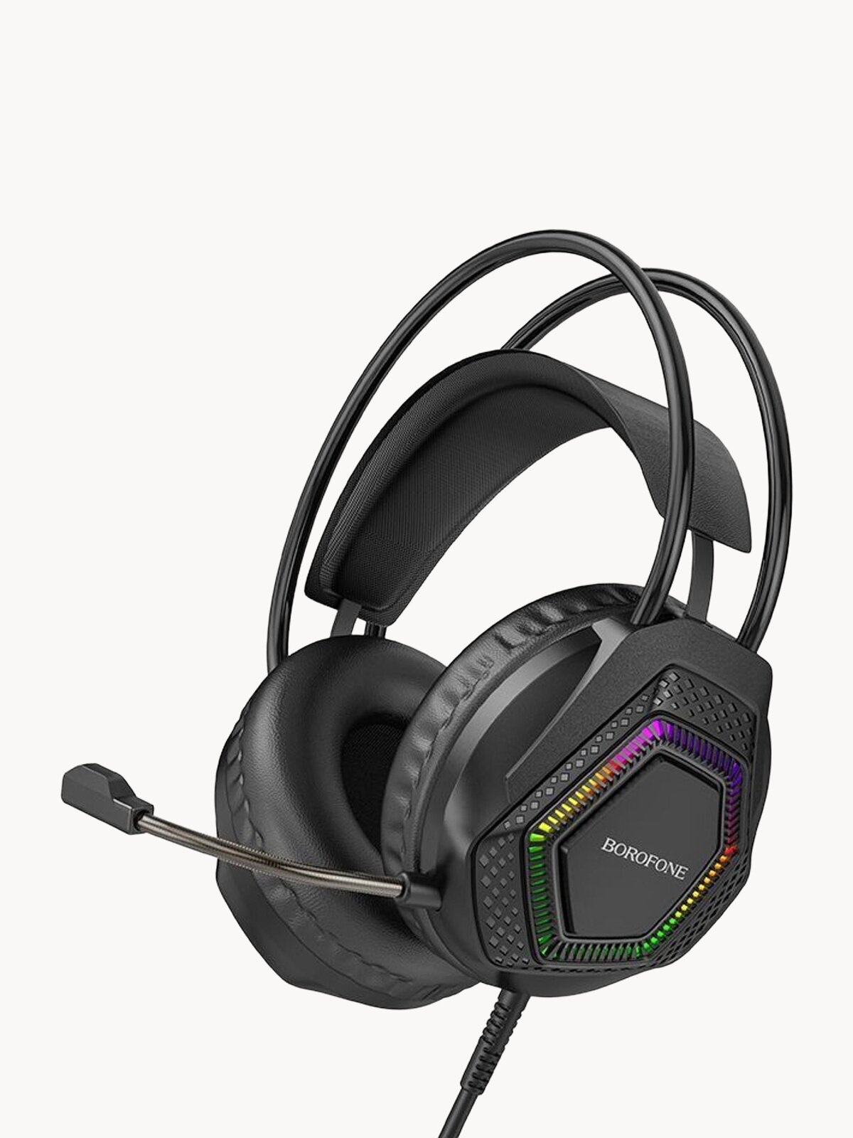 Наушники Borofone BO105 Thunder Black, RGB-подсветка, игровые, проводные, черные