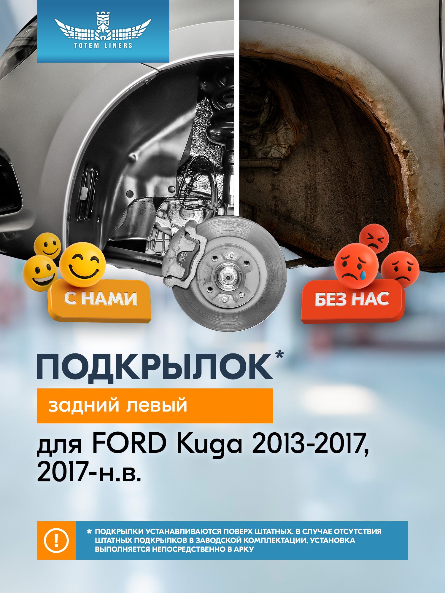 Подкрылок FORD Kuga, 2013-2017, 2017- (задний левый) / Форд Куга