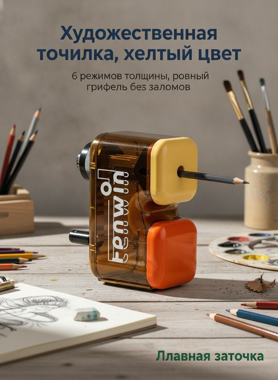 Точилка для карандашей пластиковая фиолетово-оранжевая эргономичная школьная офисная 60х130х140мм