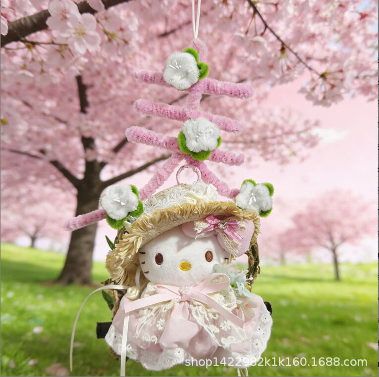 Оригинальный брелок Sanrio Hello Kitty, плюшевый кулон для рюкзака, 10 см, цветочные качели розовый