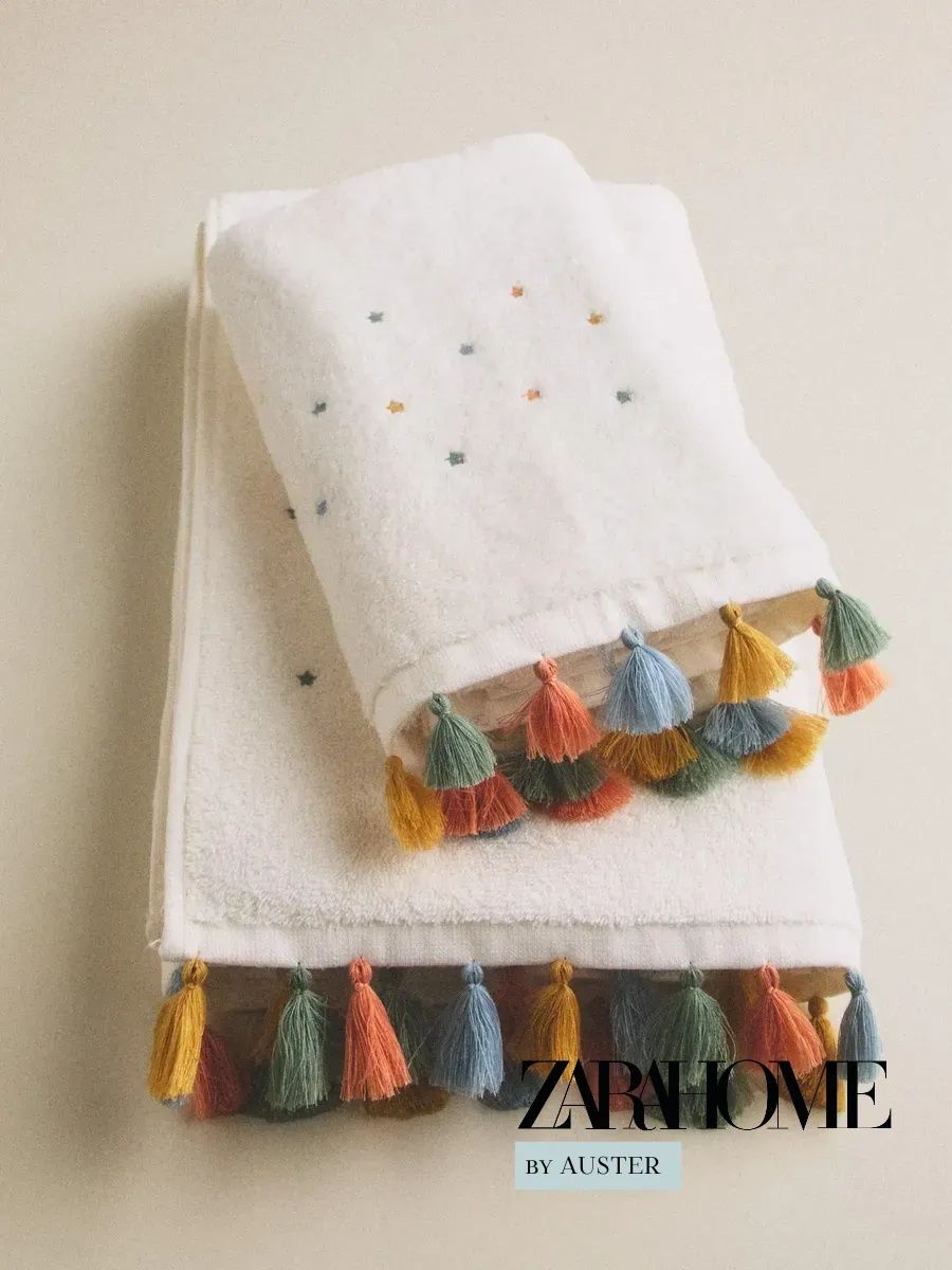 ZARA HOME Полотенце детское 50x90 см, хлопок, голубой, слоновая кость