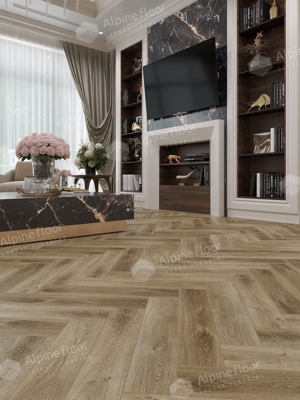 Ламинат SPC ёлочка Alpine Floor Parquet Light ЕСО 13-35 Дуб Целата, толщина 4мм, площадь 1,95м. кв, планка 600х125х4