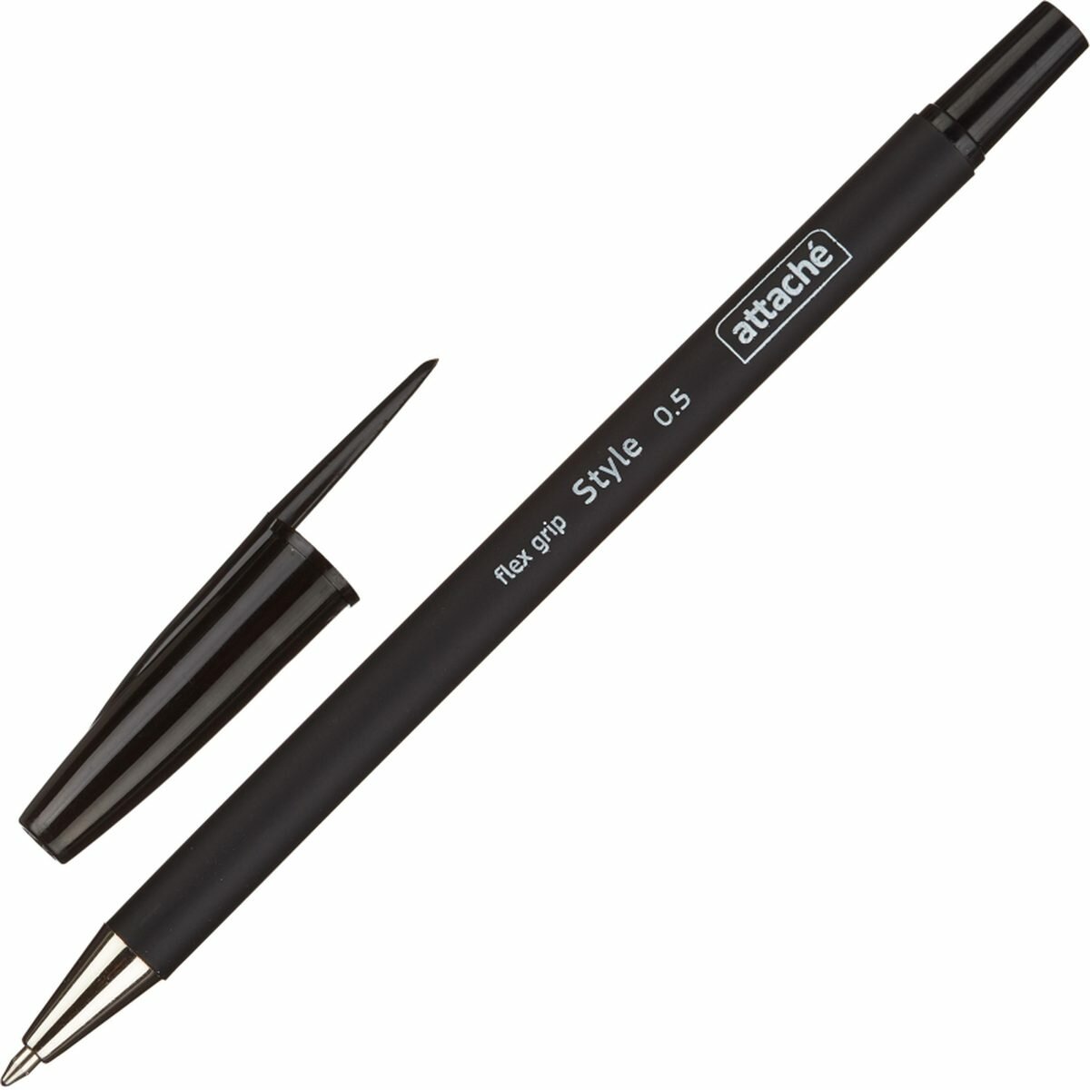 Ручка шариковая Attache Style (0.5мм, черная, прорезиненный корпус), 50шт.