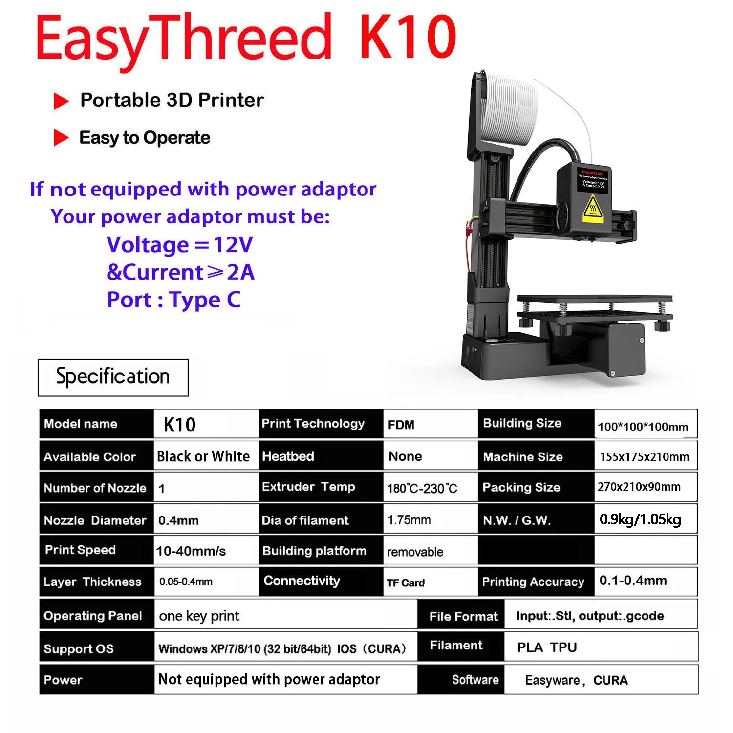 3D принтер EasyThreed, белый, EU — фото 1