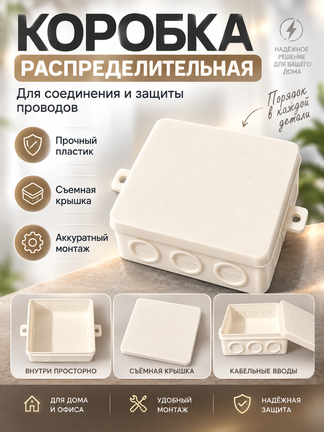Коробка распределительная распаячная для соединения проводов/ монтажный короб для проводки