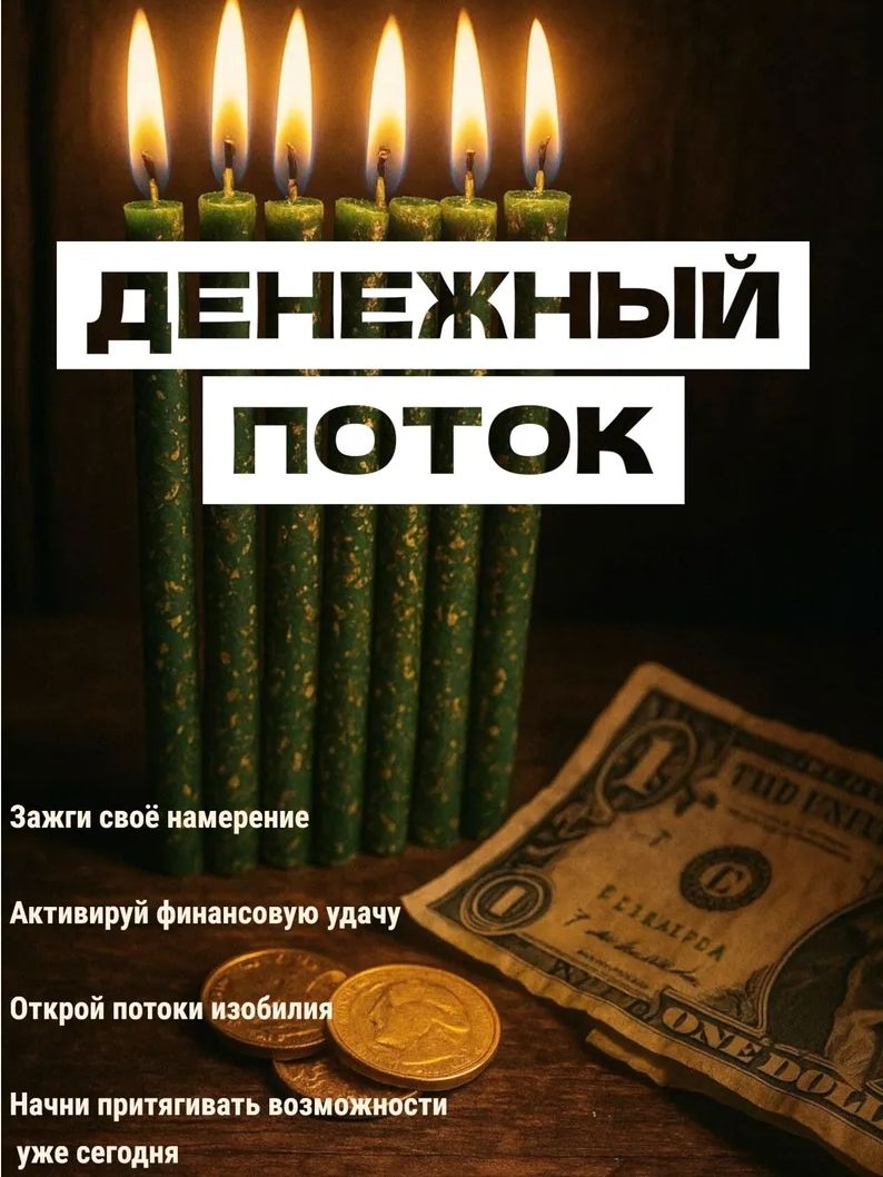 Программные свечи "Денежный поток", восковые, с мятой,7 штук