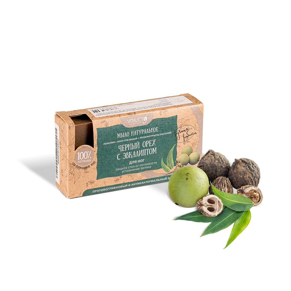 Мыло с черным орехом и эвкалиптом Витаукт 100 г, Защита стоп от потливости