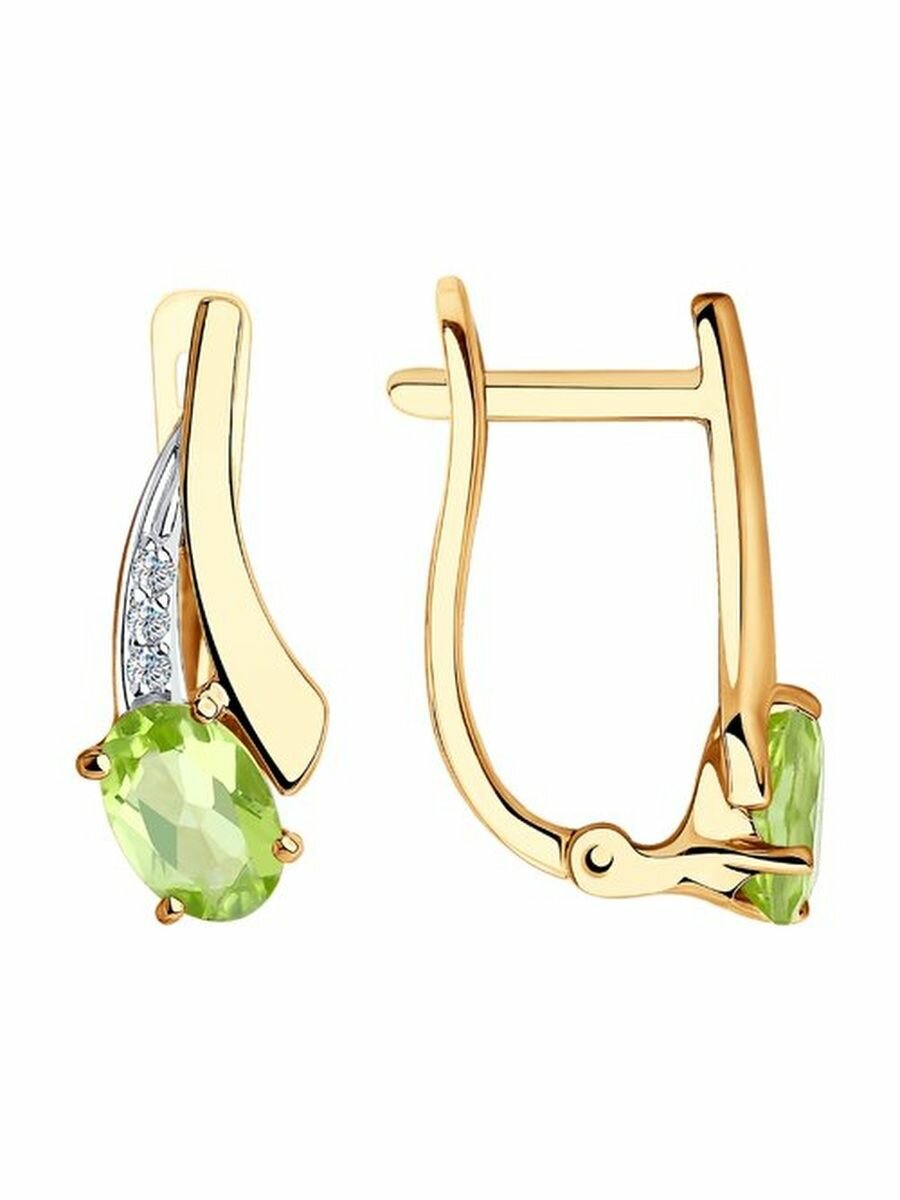 Серьги, красное золото, 375 проба, фианит, хризолит