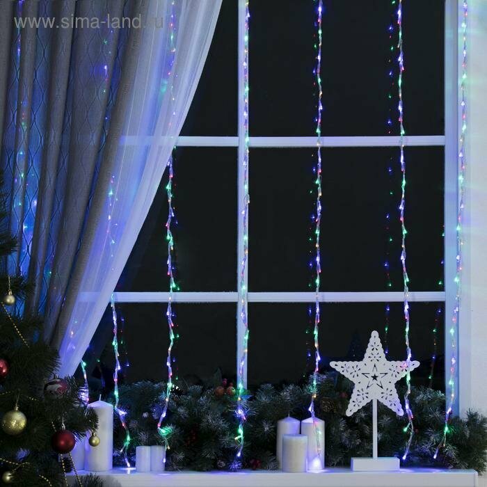 Гирлянда Водопад 2×1.5 м, IP44, прозрачная нить, 400 LED, свечение мульти, 8 комбинаций режимов, 220 В