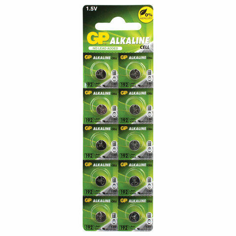 40 шт. Батарейка GP Alkaline 192 (G3, LR41), алкалиновая, 1 шт, в блистере (отрывной блок), 192-2CY, 4891199015533