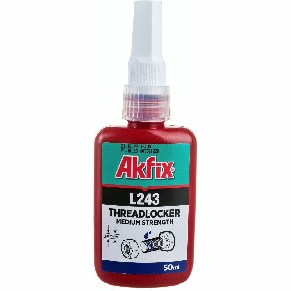 Анаэробный фиксатор резьбы средней прочности Akfix L243 50 мл, L243_01, реакционный тип, акриловая основа, морозостойкий