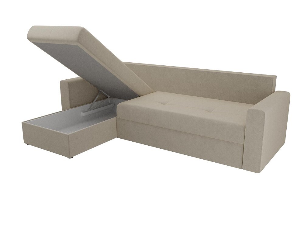 Угловой диван Верона Бежевый Вельвет Левый, дельфин, 240х155х75 см, с ящиком для белья