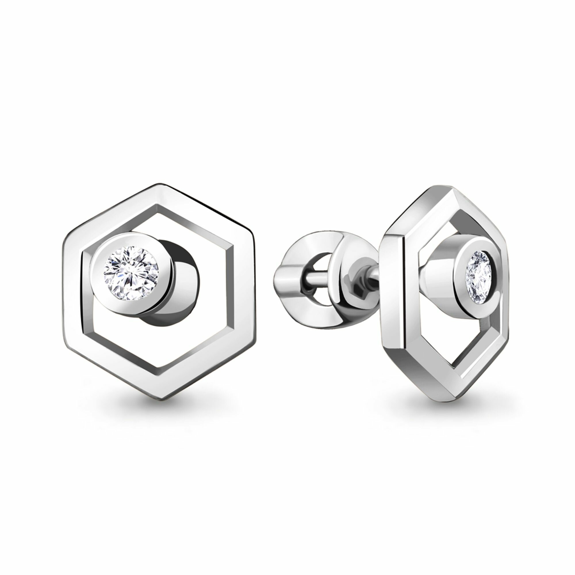 Серьги пусеты, серебро, 925 проба, родирование, фианит