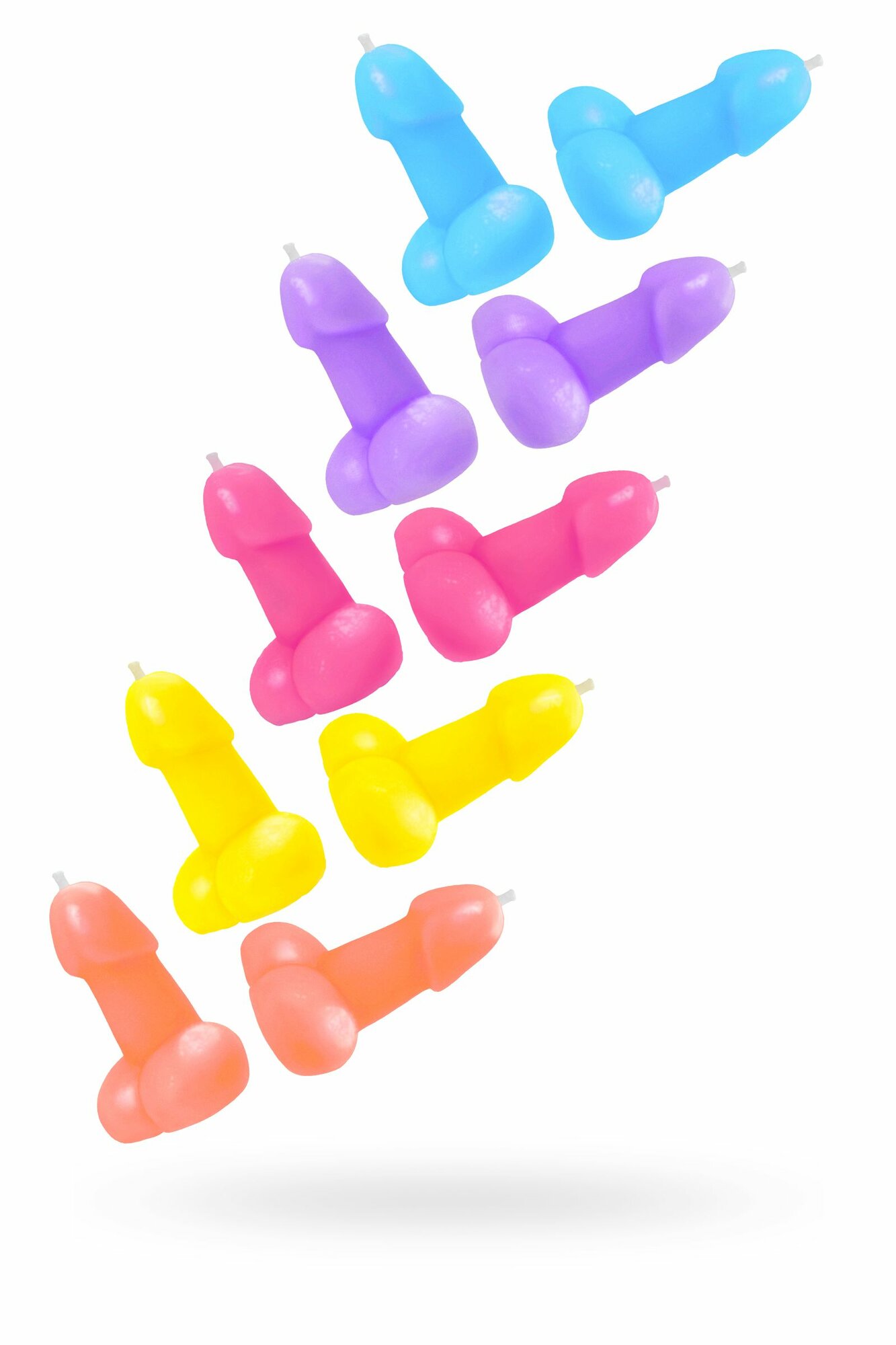 Набор из 10 разноцветных свечей в форме пениса, разноцветный, Унисекс, Приятные мелочи