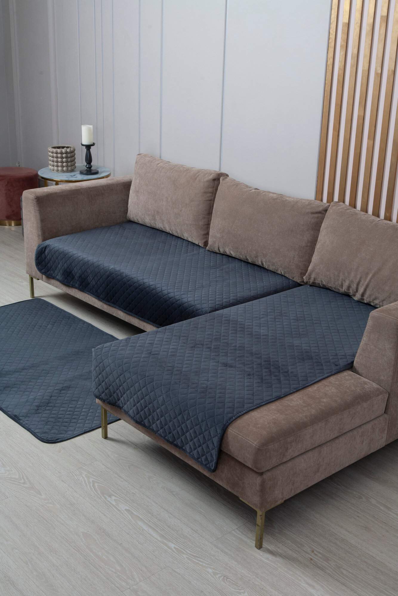 Набор велюровых дивандеков 90х160 (2 шт) + 90х210 DIV-001 темно-серый Elintale (темно-серый), Комплект накидкок (90х160+90х210)