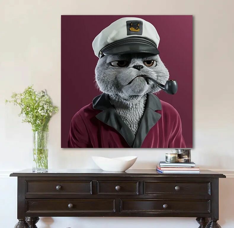 Картина ВсеКартины. тут "Кот Капитан", 40x40 см, на подрамнике