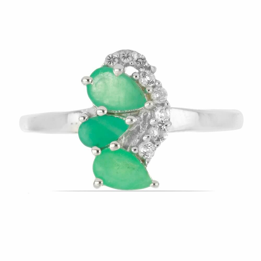 Кольцо, серебро, 925 проба, родирование, изумруд, топаз