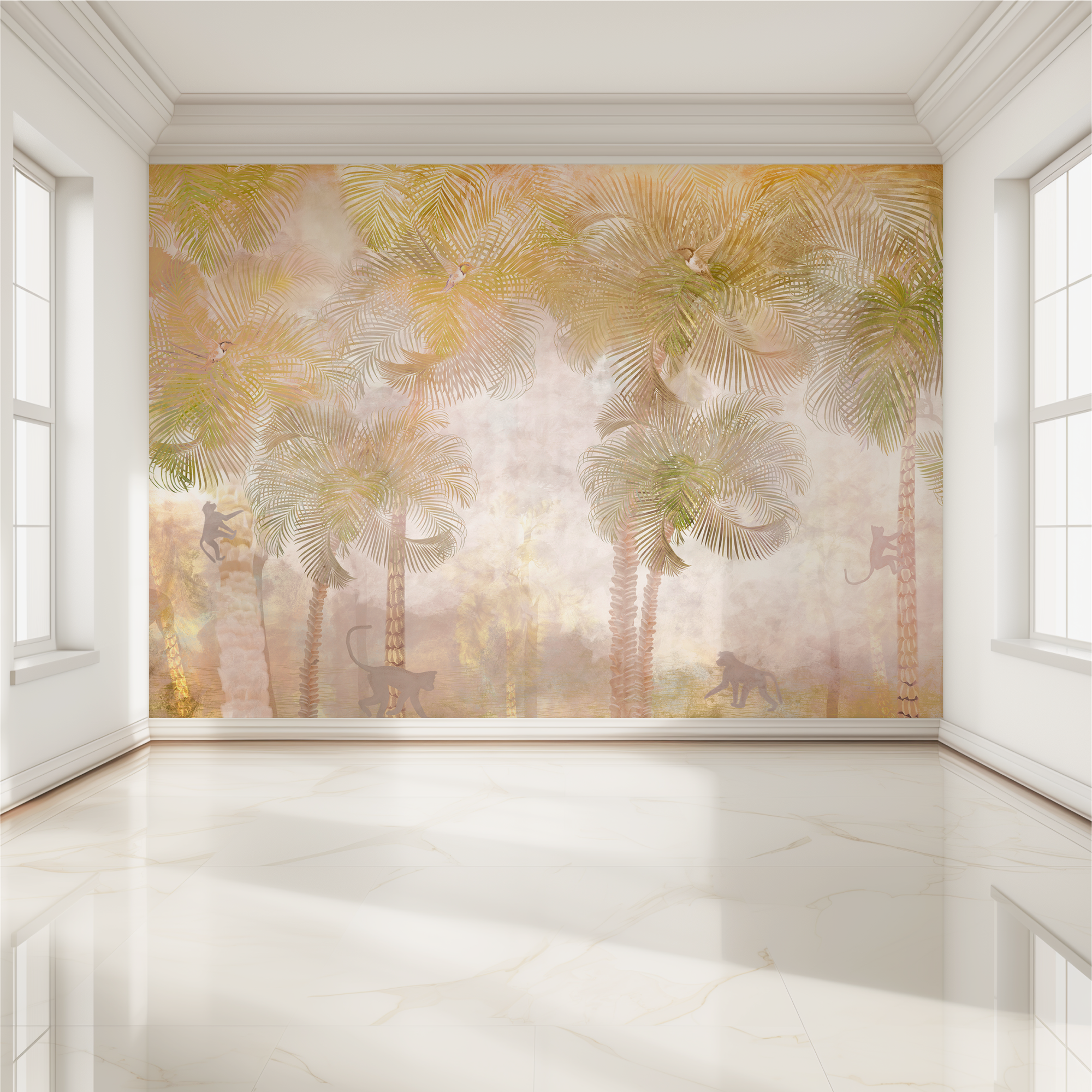 Фотообои 3д на стену "Рассвет в тропиках", флизелиновые 400х270 см на кухню, спальню, зал