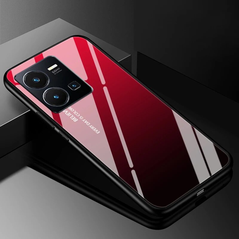 Красный чехол из закаленного стекла для vivo Y35 2022