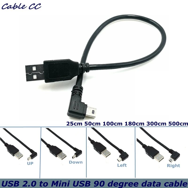 Mini USB B кабель, черный, 25cm, Left