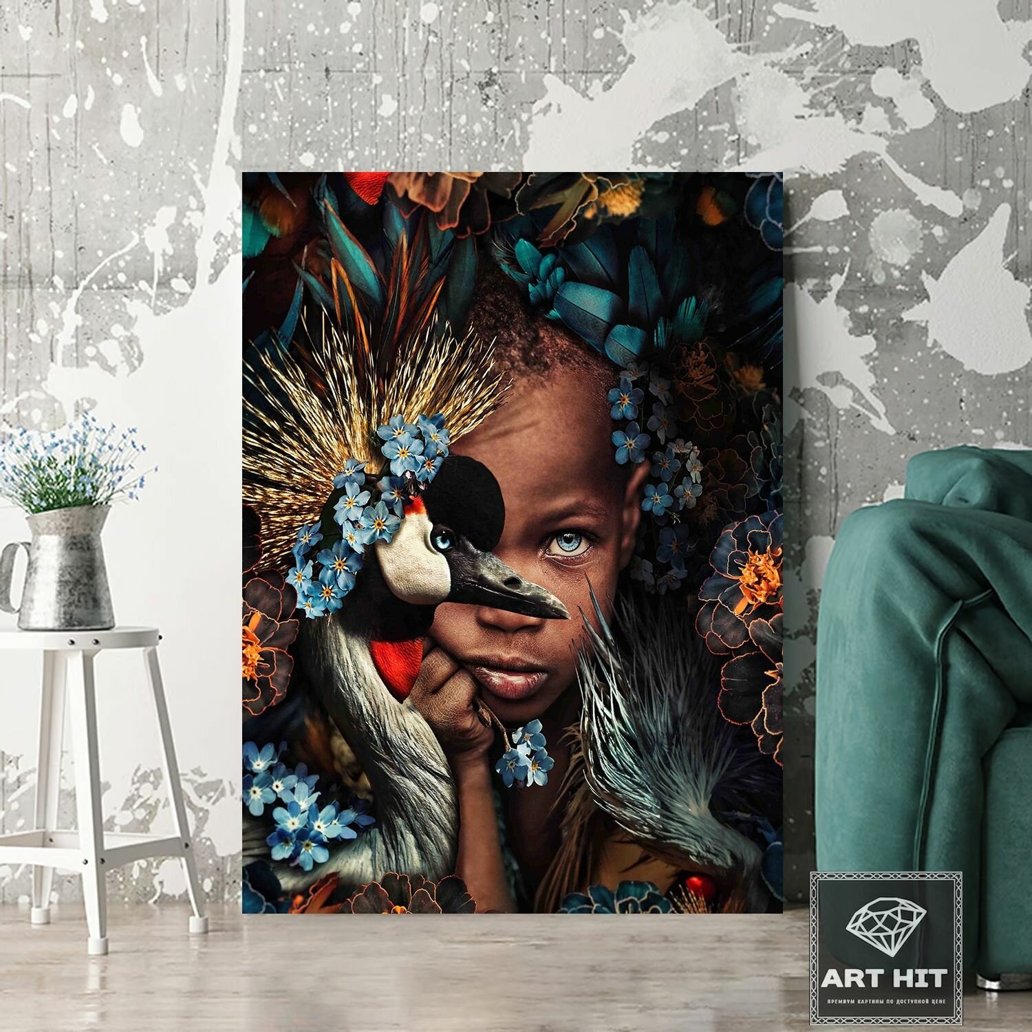 Картина Девочка с птицами, 30х40 см.