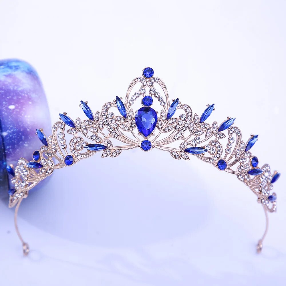 Диадема с кристаллами, H173 Gold Blue