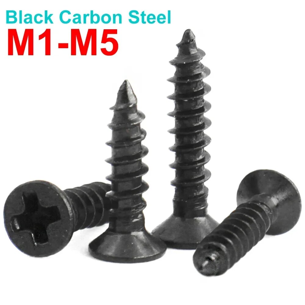 Саморезы Zimir Phillips потайная головка черные углеродистые сталь M1-M5 M2.3 (100pcs), 20mm