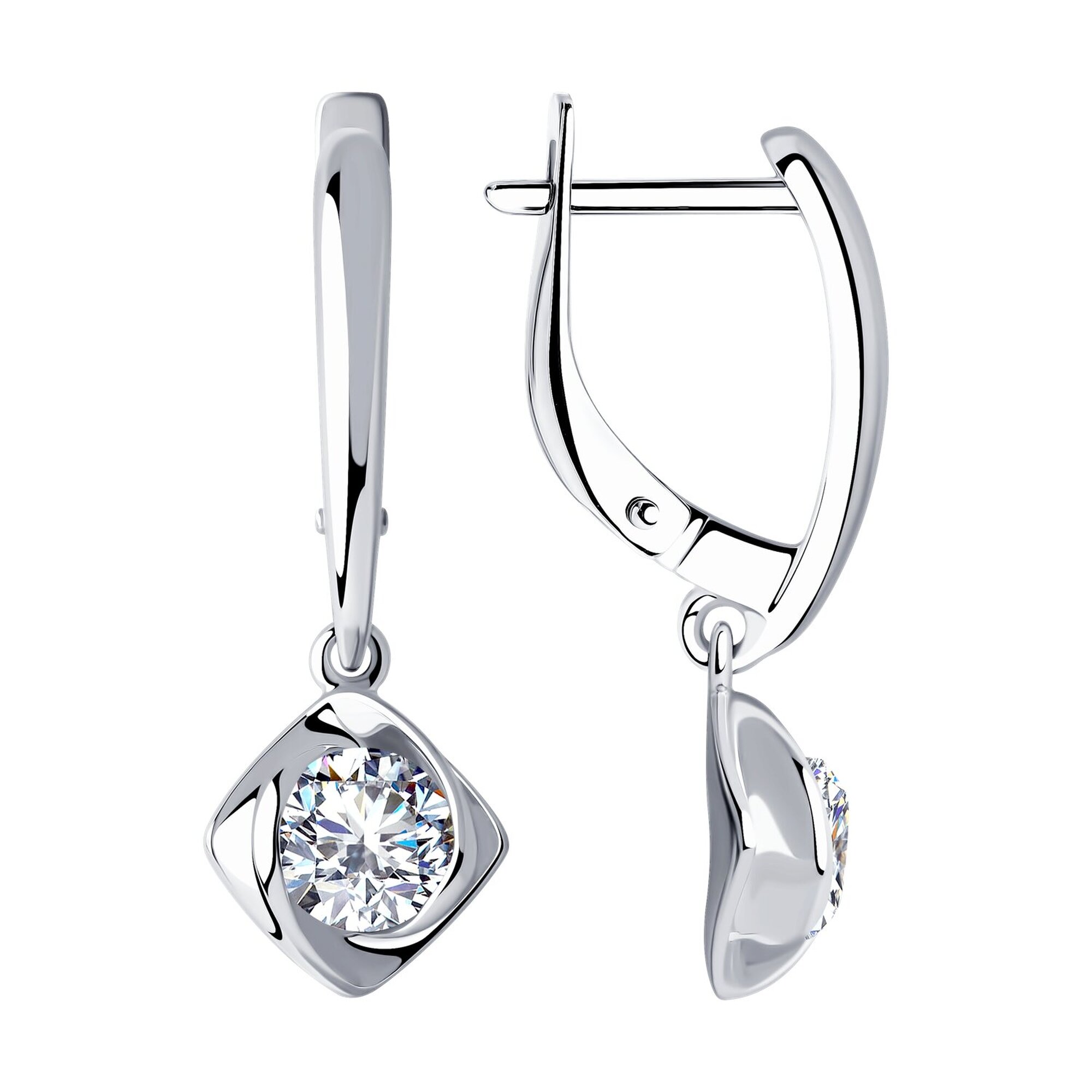 Серьги, серебро, 925 проба, родирование, фианит