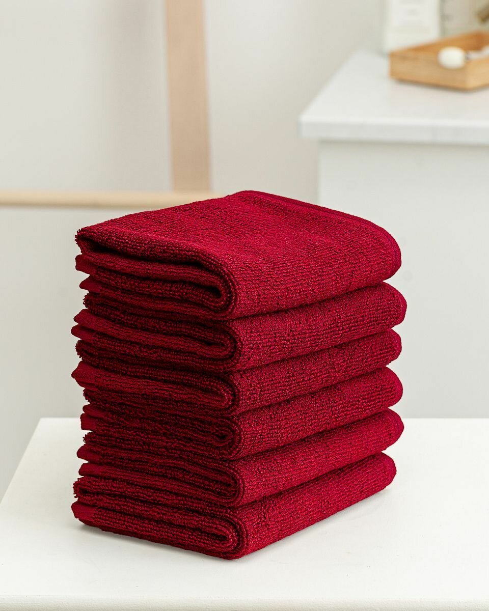 Набор махровых полотенец SANDAL "люкс" 30*50 см, цвет - бордо, плотность 450 гр. - 6 шт.